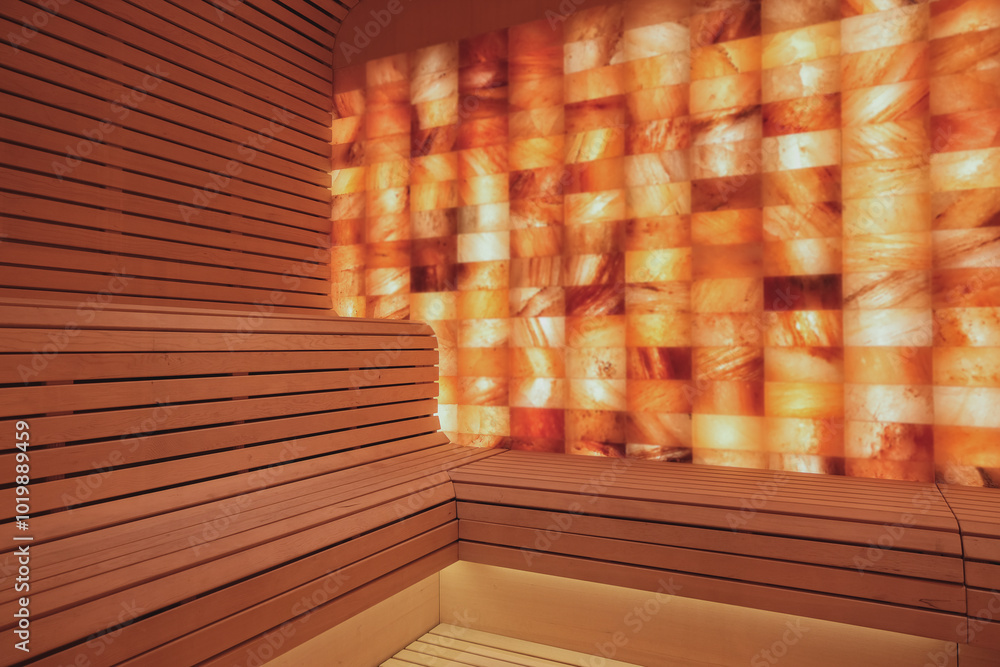 Finnish or dry sauna with oceanview or view of the sea inside male ...