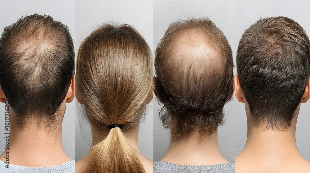 A step-by-step visual progression of laser hair therapy, from scalp ...