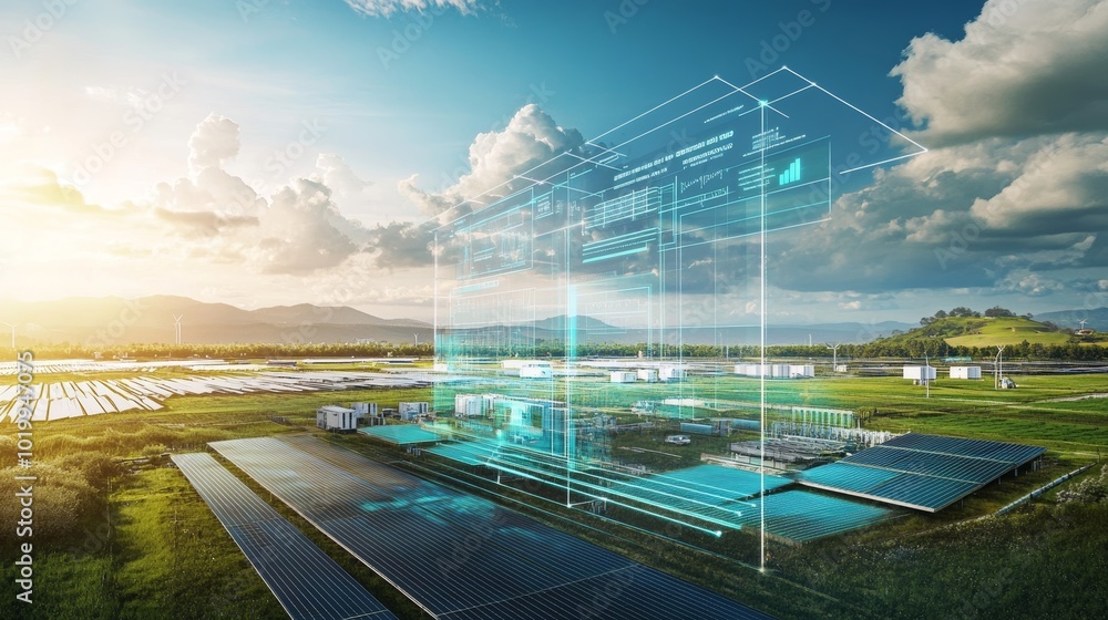 City Sunset on the Highway with Moving Traffic, High-tech renewable ...