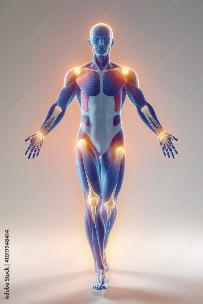 human figure in a T-pose, with highlighted joints at the shoulders ...