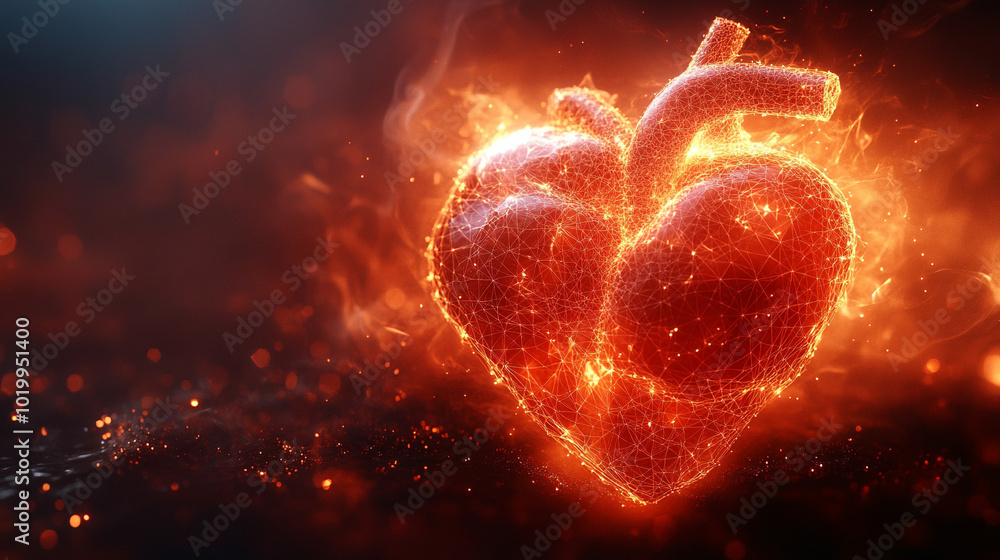 red abstract human heart rendered in low-poly design symbolizes the ...