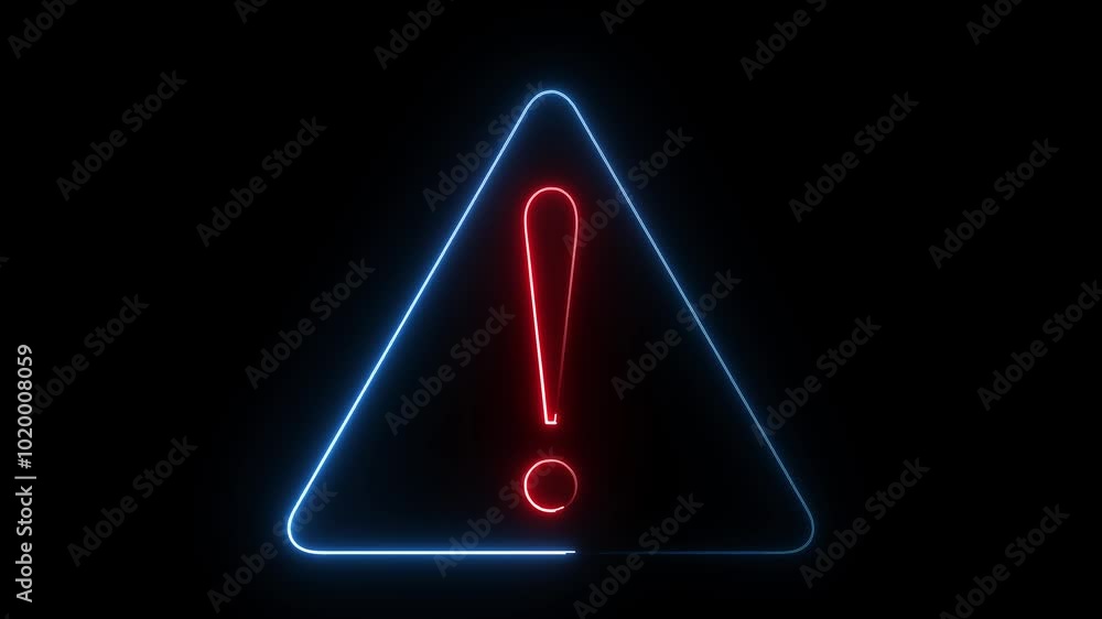 glowing neon blue red color warning attention animation icon risk alert ...