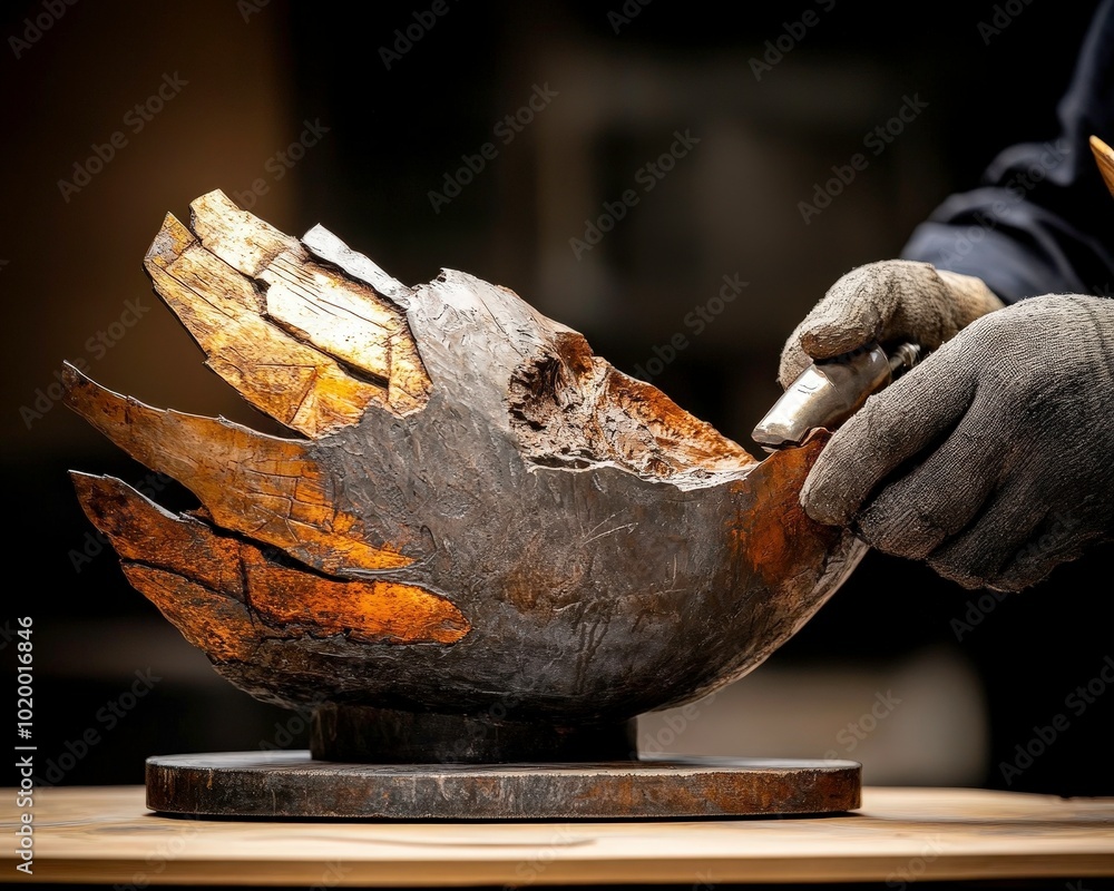 Illustrate the intricate details of bronze sculpting from a unique side ...