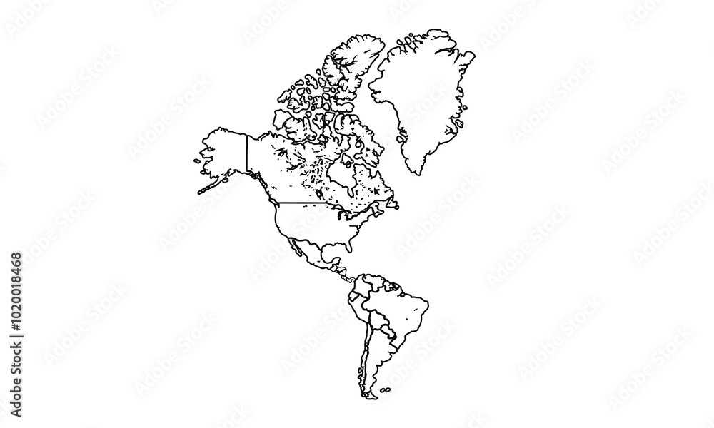 America map outline isolated on white background. America map outline ...
