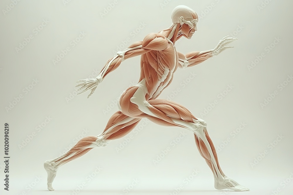 Dynamic pose of human anatomy in motion, showcasing muscle struc Stock ...