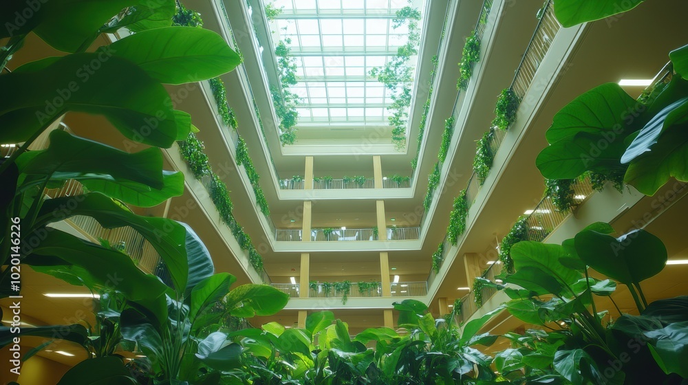 Indoor atrium showcasing lush greenery and natural light through a ...