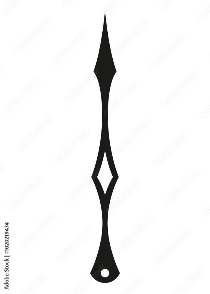 Clock pointer arrow. Black silhouette chronometer element. Clock arm ...