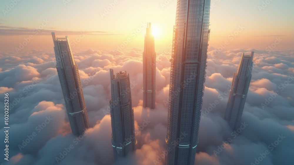 Generative, AI, a futuristic, circular building structure floating ...
