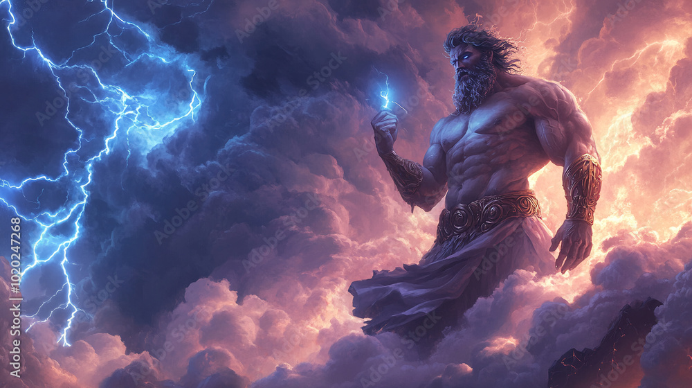 Zeus god of sky and thunder in ancient Greek mythology background Stock ...
