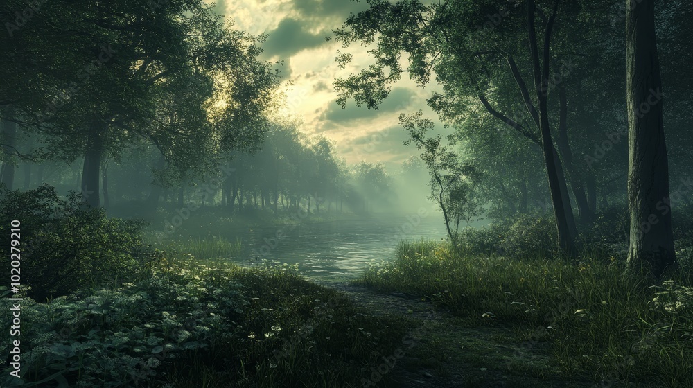 The dark and eerie forest with Tarkovsky style showcases a cinematic ...