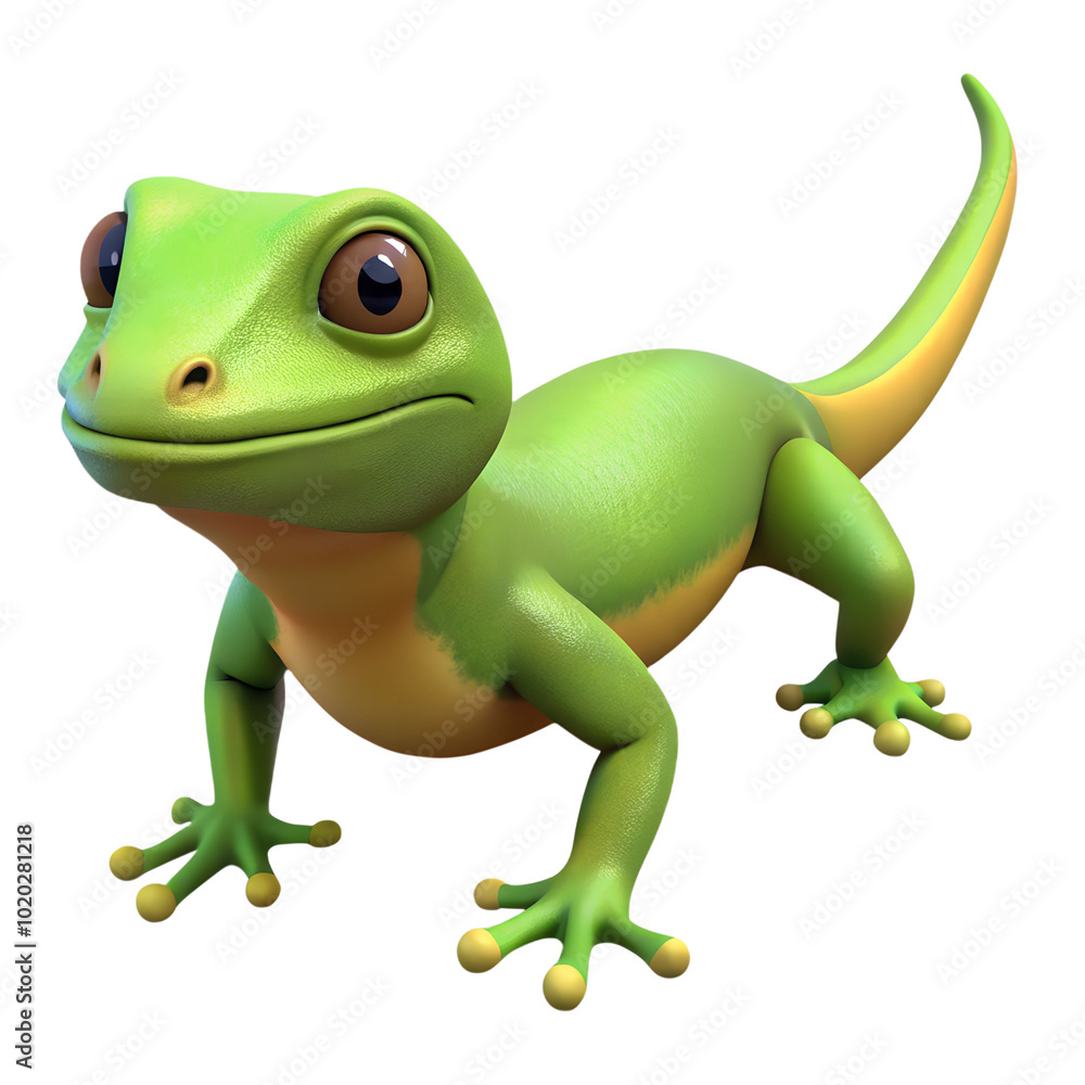 Friendly cartoon gecko character with vibrant green color on white ...