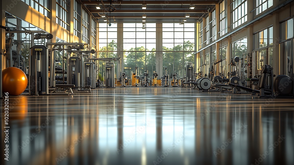 Bright and open gym area, showcasing a wide range of fitness machines ...