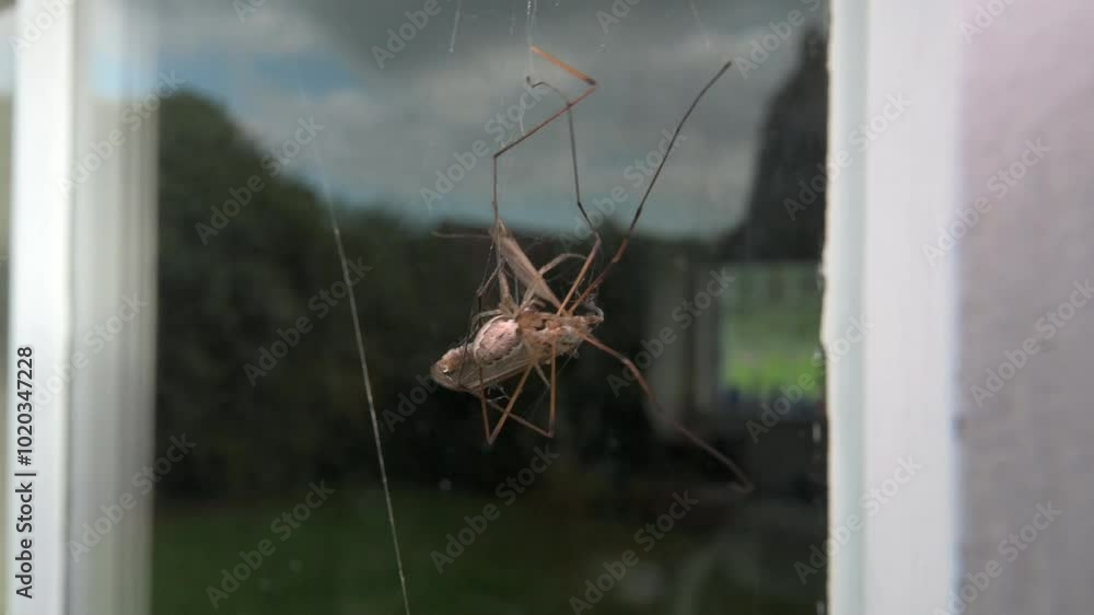 Stockvideon Garden Spider (Araneus diadematus) using its silk to bind a ...