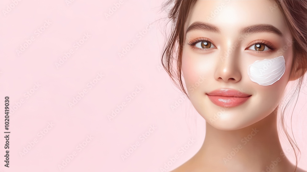 Beautiful woman smile use cream for good skin. face of a healthy woman ...