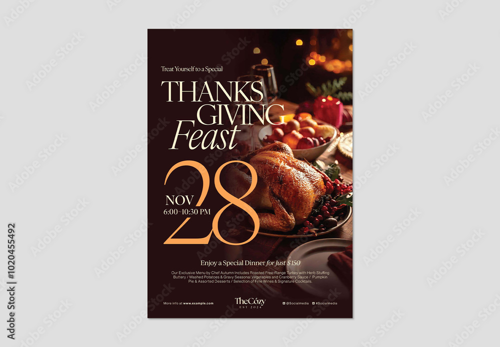 Thanksgiving Feast Flyer Layout Stock Template | Adobe Stock
