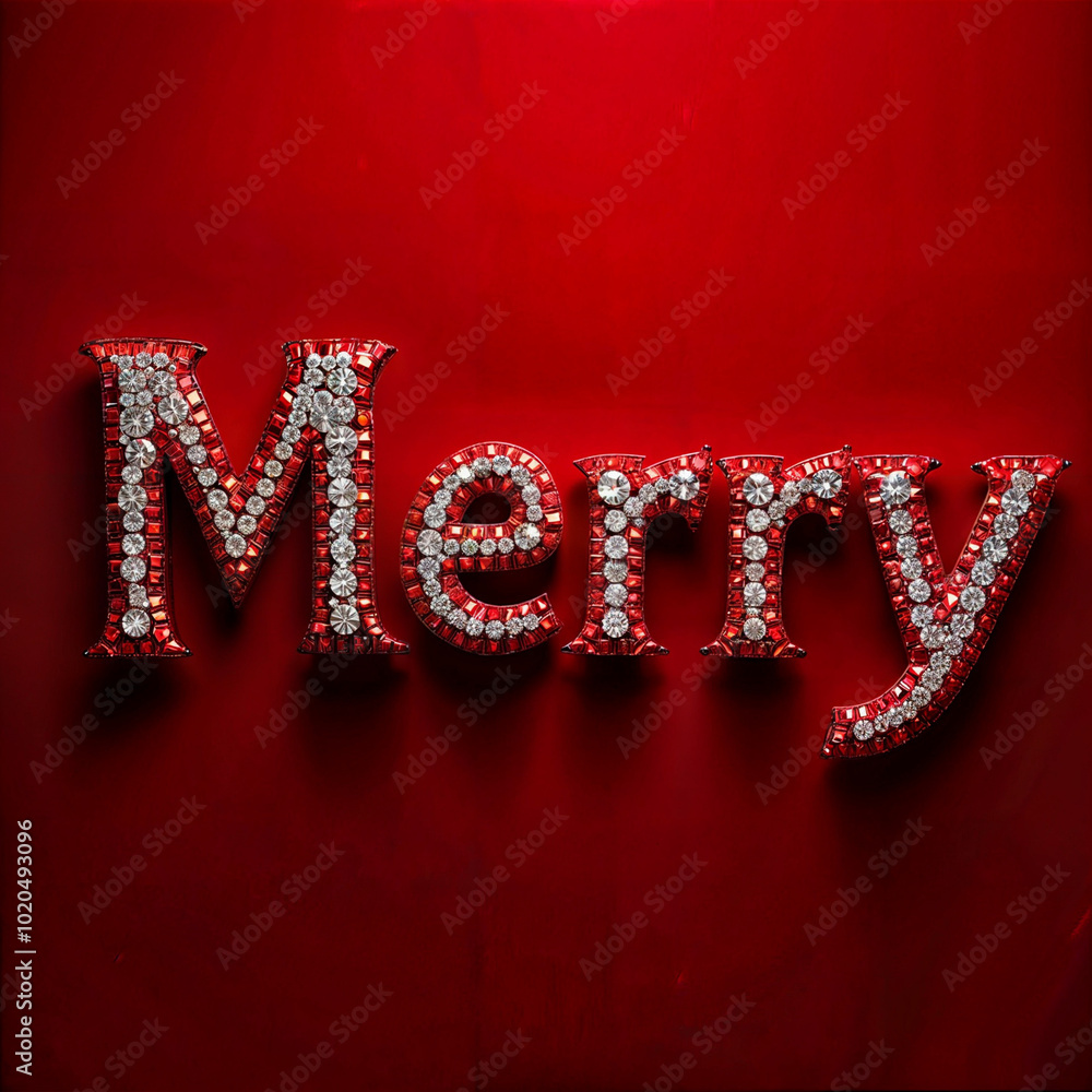 Inside the word 'Merry' is filled with diamonds and ruby. Richly ...