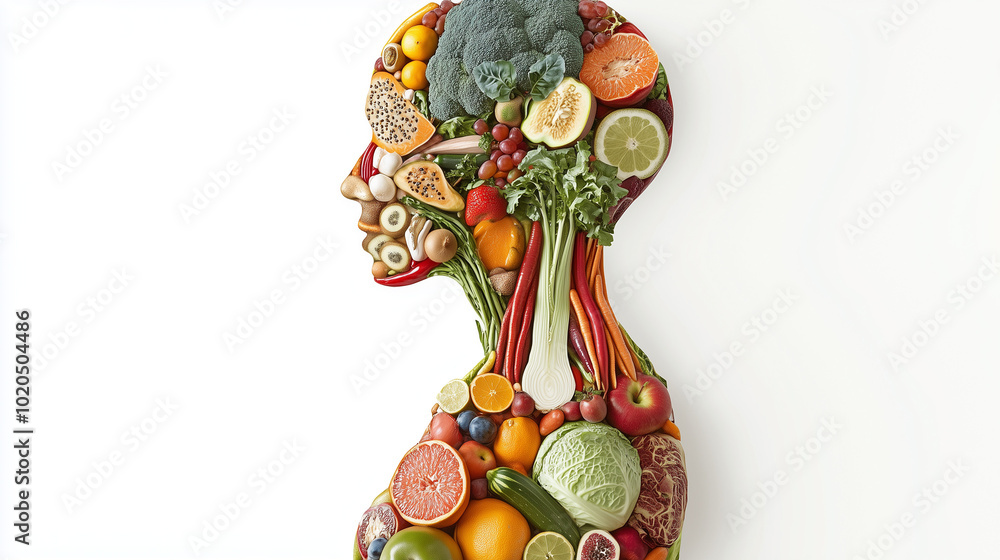 Illustration of a human body formed from various fruits and vegetables ...