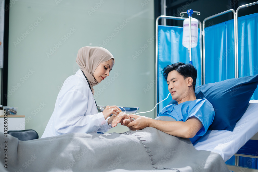 Muslim female doctors providing medical care in a modern clinic, with a ...