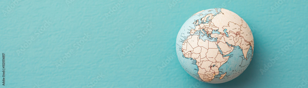 globe displaying map of Europe and Africa on turquoise background ...