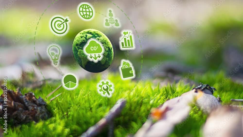 CO2 reduce.Digital infographic panel of CO2 reduce.Net zero emission ...