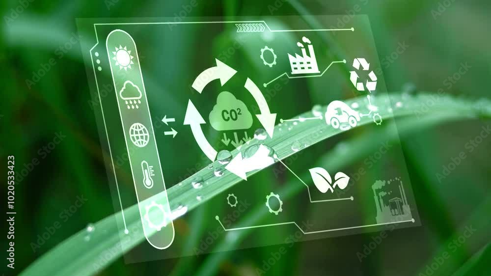 CO2 reduce.Digital infographic panel of CO2 reduce.Net zero emission ...