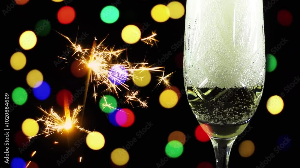 Champagne pouring into a crystal glass close-up against a bokeh ...