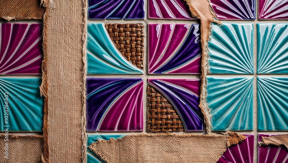 Colorful tile pattern with torn paper background, perfect for design ...