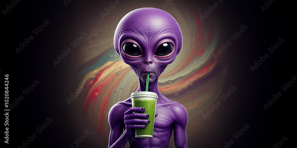 Purple Skin Alien Martian Drink a Healthy Smoothie, Outer Space ...