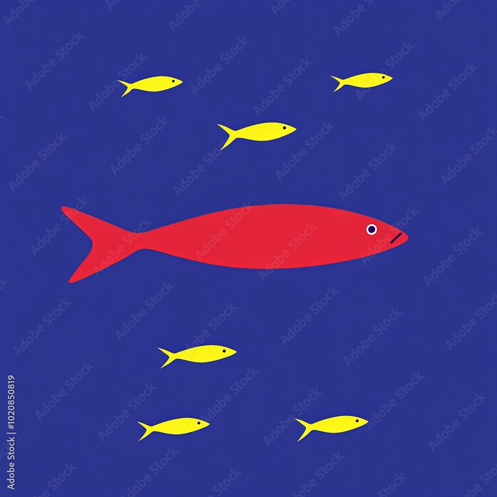 One fish swimming against the current, demonstrating leadership by ...