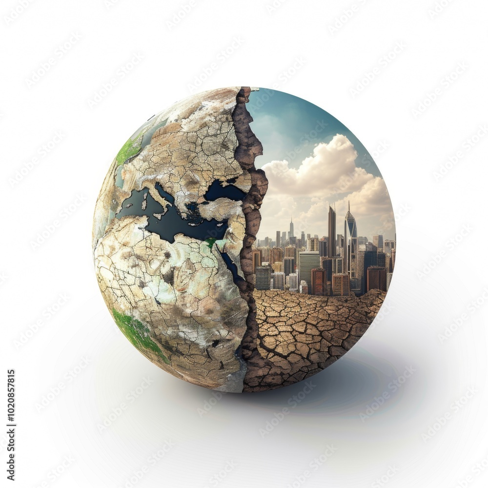 Eco concept. Half sphere of earth with light side and darker side ...