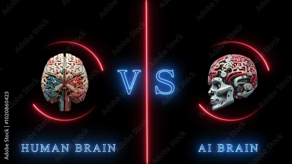 Human Brain Vs AI Brain, Artificial Intelligence, Futuristic Concept Of ...