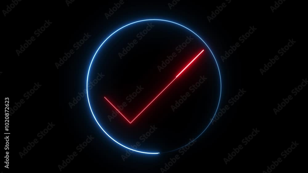 glowing neon blue red color check mark animation icon select correct ...