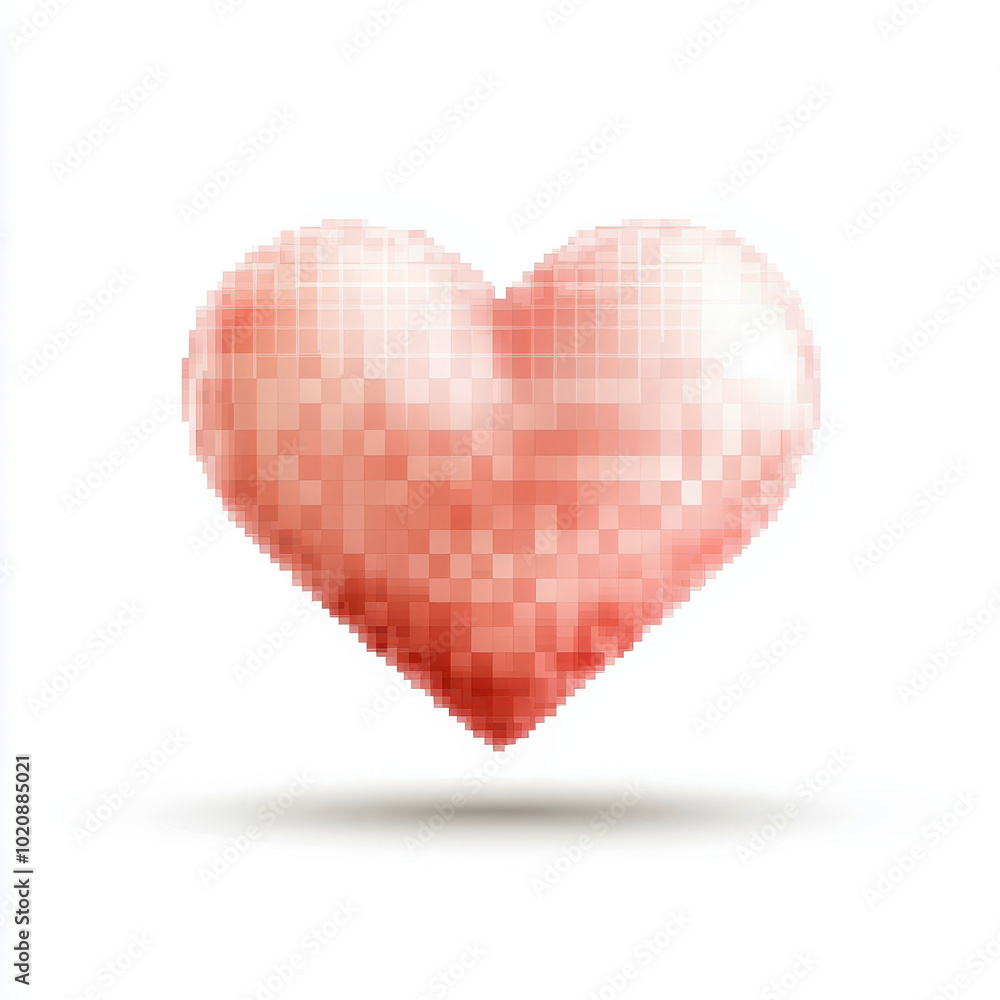 Pink pixelated heart icon in a digital art style on white Stock ...