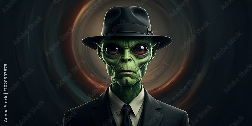 Cool Alien Martion in Black Suit, Fedora, Stylish Extraterrestrial ...