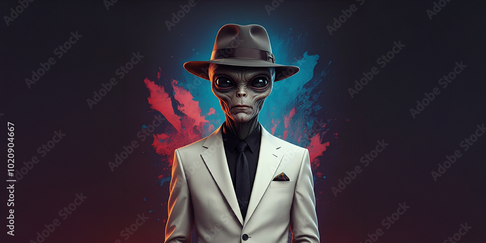 Cool Alien Martion in White Suit, Fedora, Stylish Extraterrestrial ...