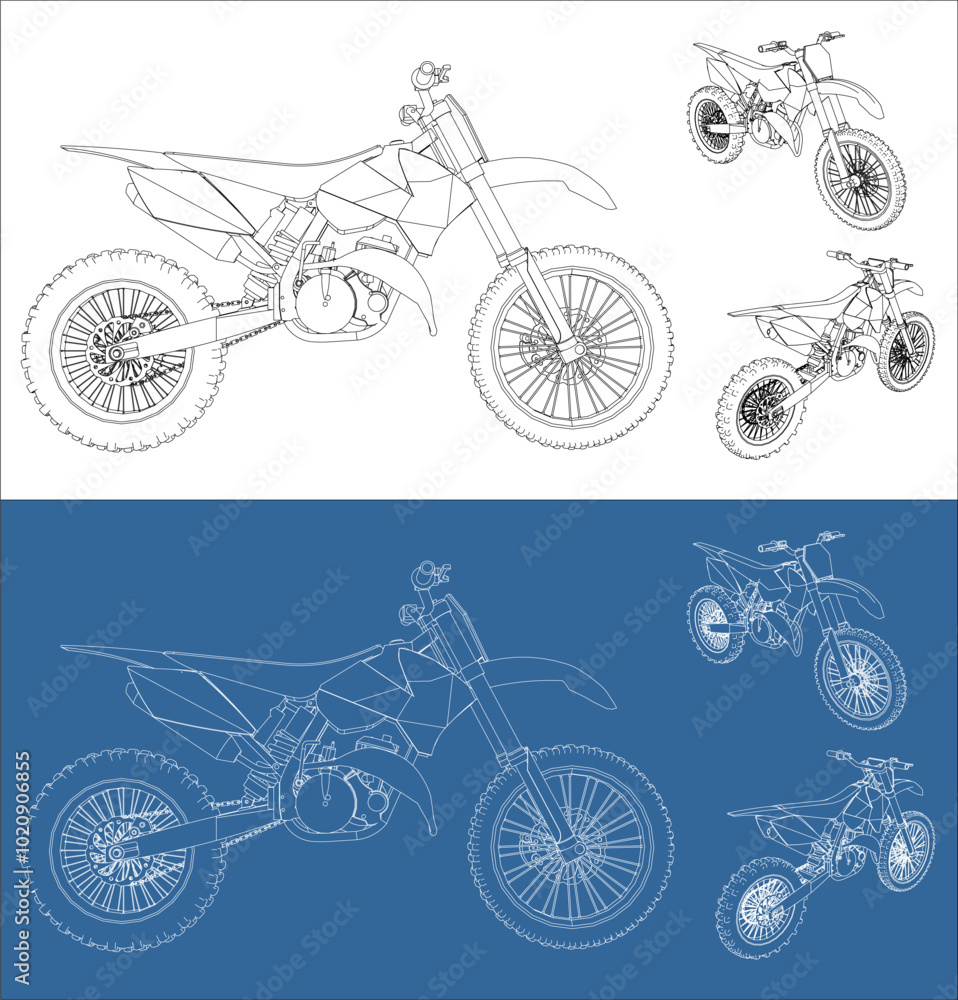 motocross trail motorcycle line art draw blueprint wireframe from all ...