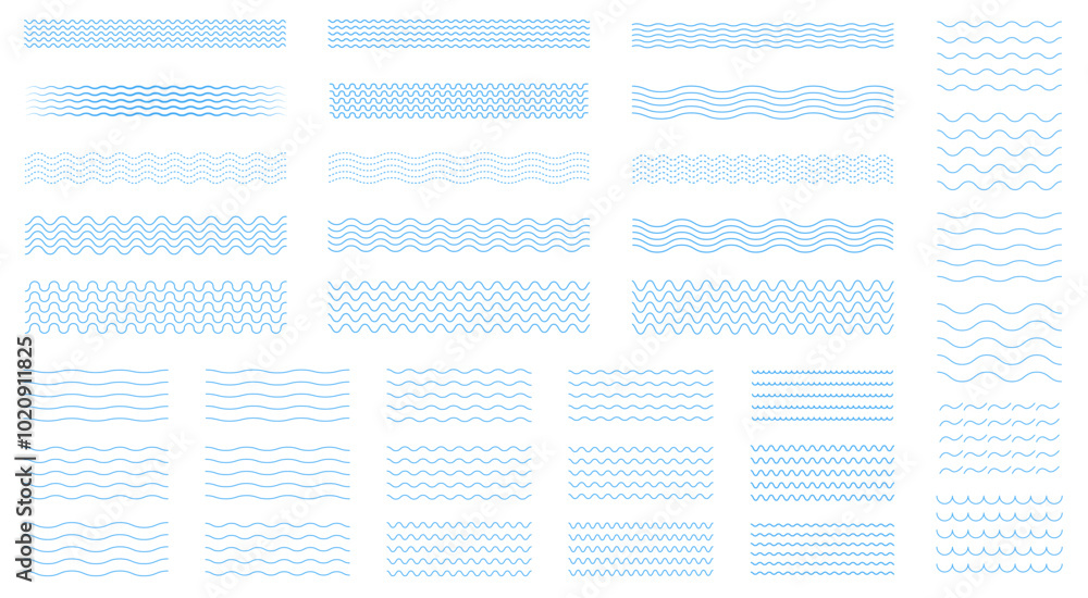Waves line set. Wave ornament pattern. Set of wavy zigzag lines. Wave ...
