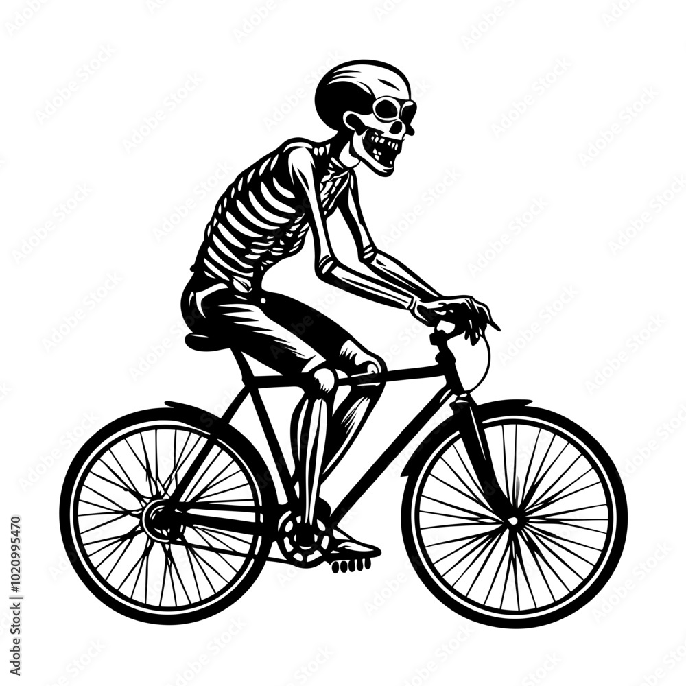 human skeleton riding bicycle vector silhouette isolated on white ...