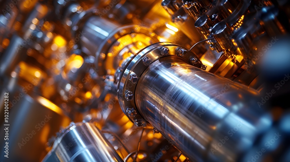 A close-up of cracking units and reactor vessels operating under ...