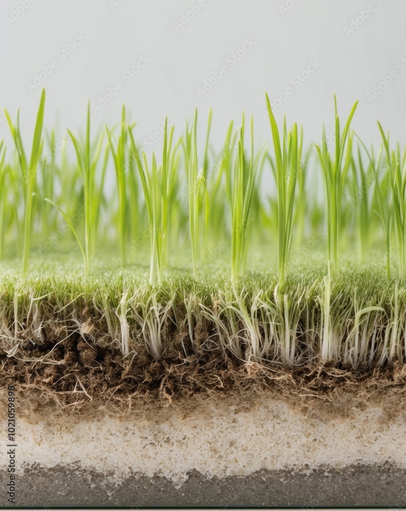 Cross section of green grass and underground soil layers beneath. Stock ...