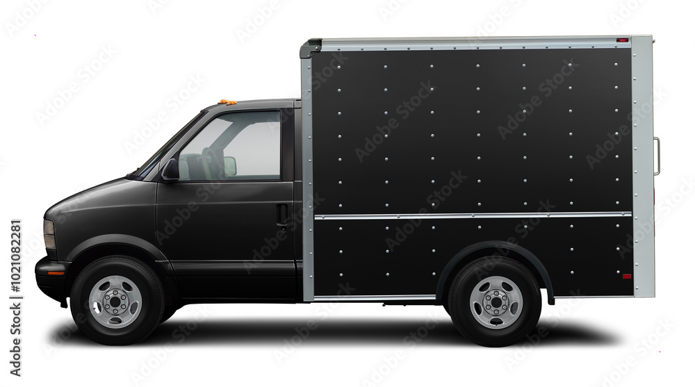 Póster Classic compact American delivery truck side view all black ...