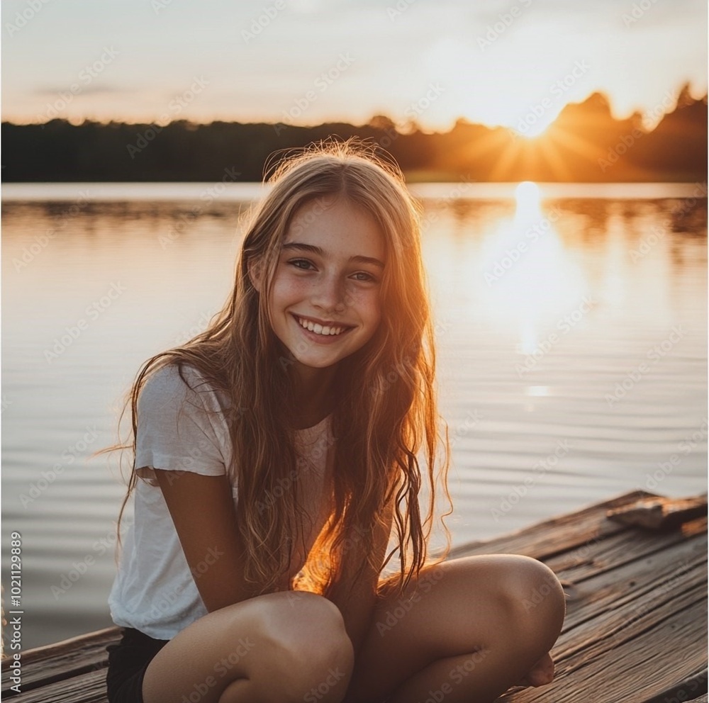 Stunning high resolution photos of a cheerful teenage girl sitting and ...