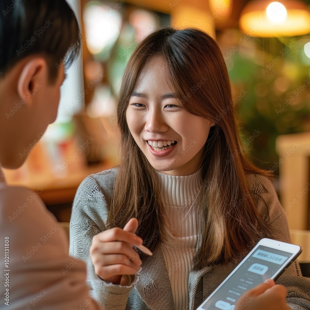 person is using language translation apps talking to foreigners Stock ...