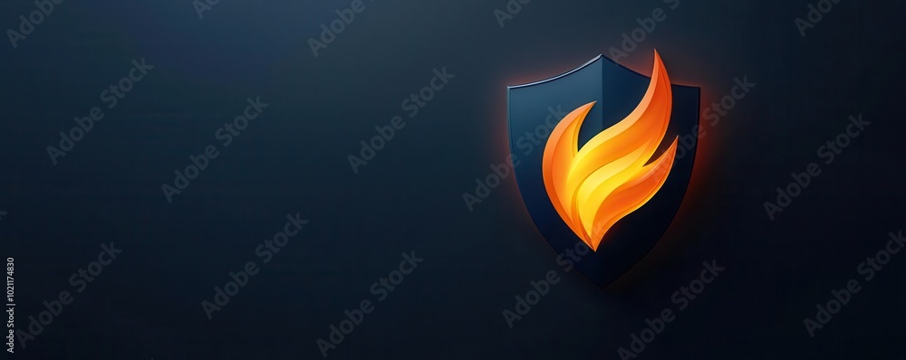 Digital fire shield icon for firewall security, indicating digital ...