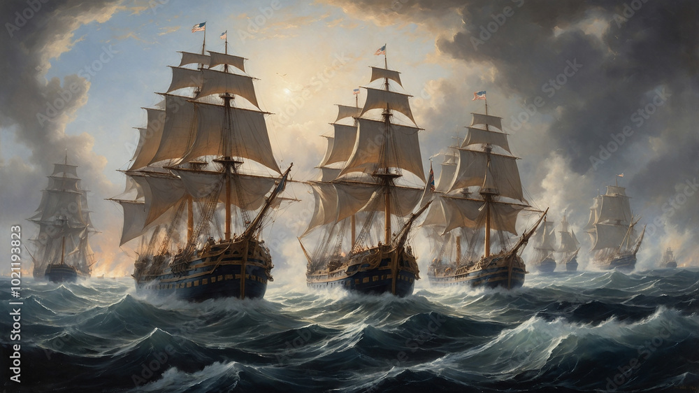 Photo & Art Print Majestic fleet of tall ships sailing through ...