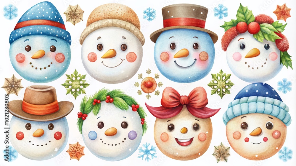 Adorable Snowman Faces Clip Art Collection for Winter Celebrations and ...