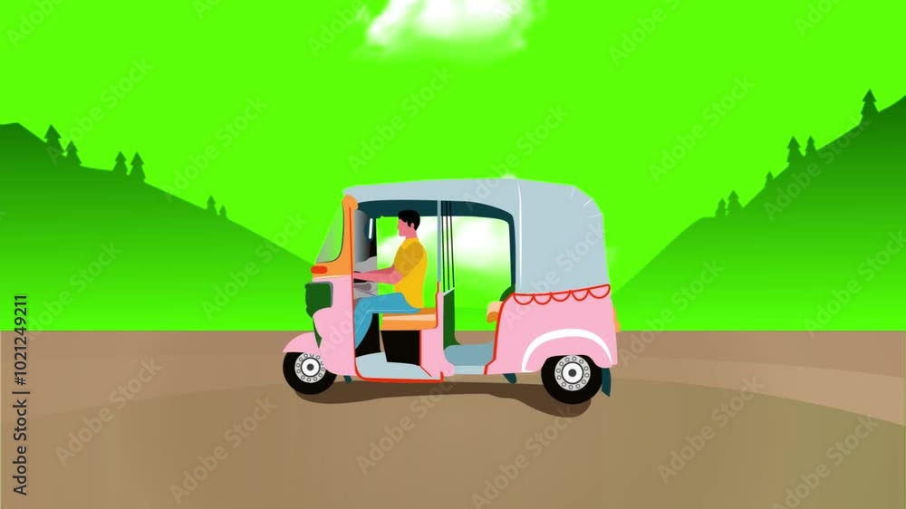Green screen animation of an auto-rickshaw. a man driving tuk tuk Stock ...