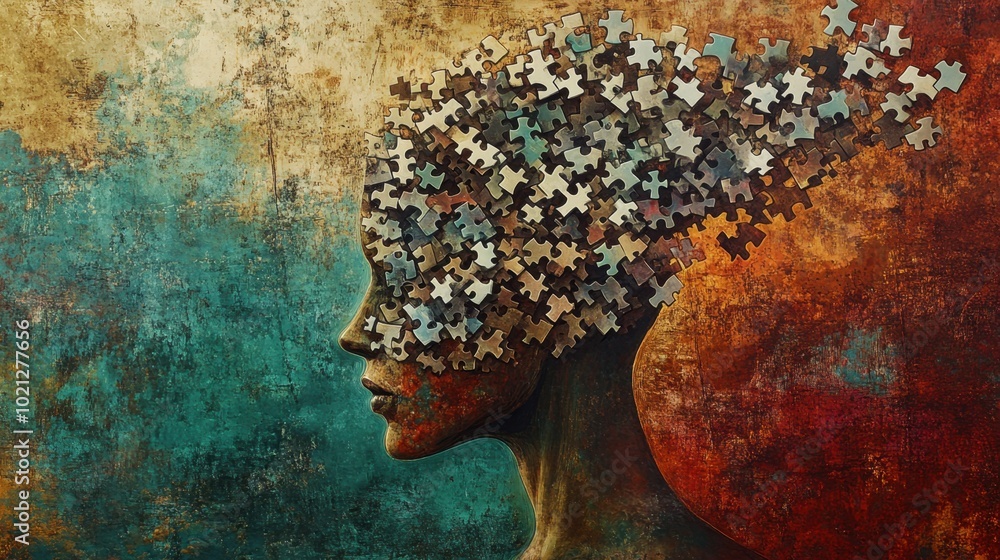An illustration of a head filled with jumbled puzzle pieces, depicting ...