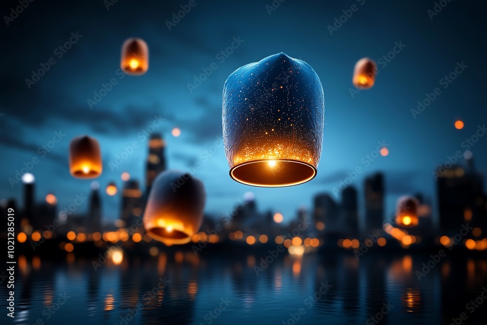 Futuristic depiction of a city celebrating the Festival of Lights with ...