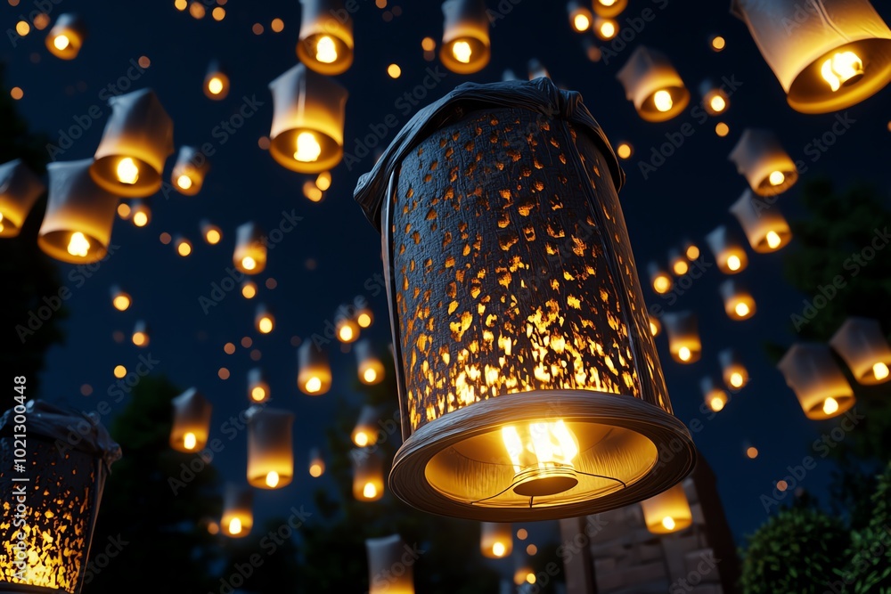 Hyper-realistic image of hundreds of floating lanterns being released ...